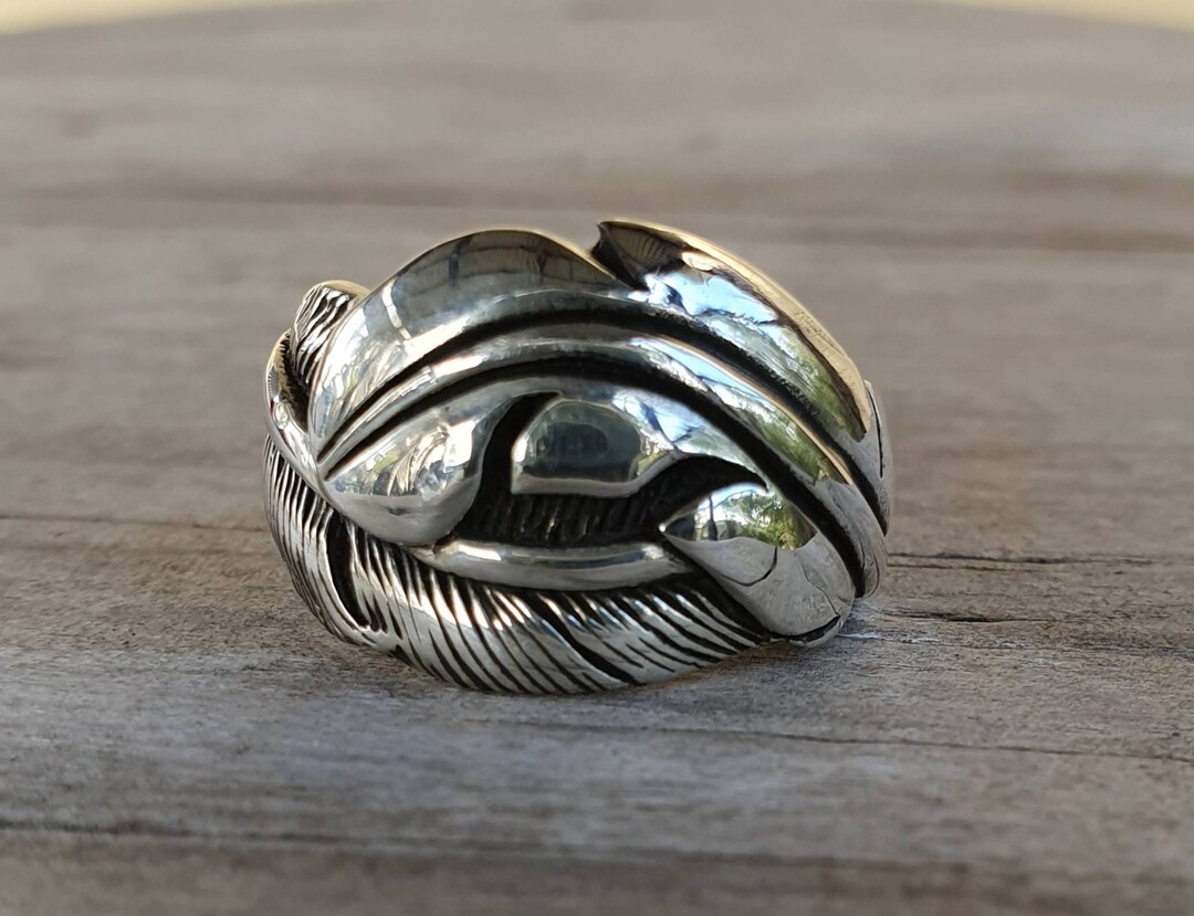 Anillo de plumas,plata de primera ley,hecho a mano,pluma de águila ...