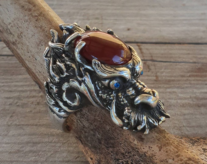 Dragon Ring,carnelian,large Sterling Silver Dragon,chunky,geiger ...