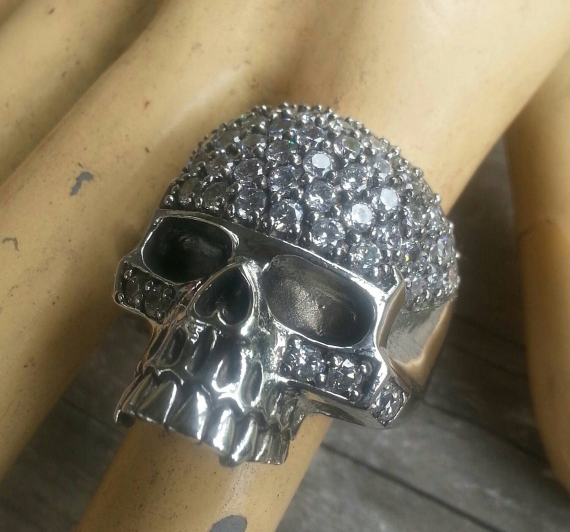 Large Skull Ring Bling Gangster Sterling Silver Steampunk - Etsy