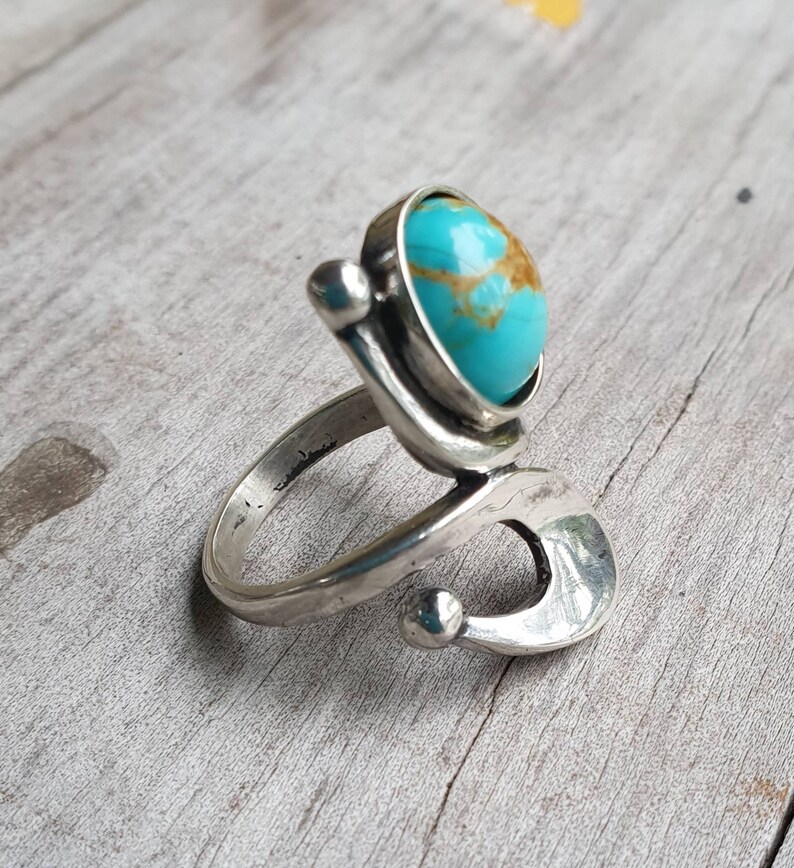 Long turquoise ring sterling silvergoddessart decolong | Etsy