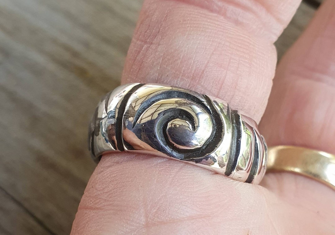 Silver Tribal Band,sterling Silver,aztec,swirl,maori,koru,unisex Band ...