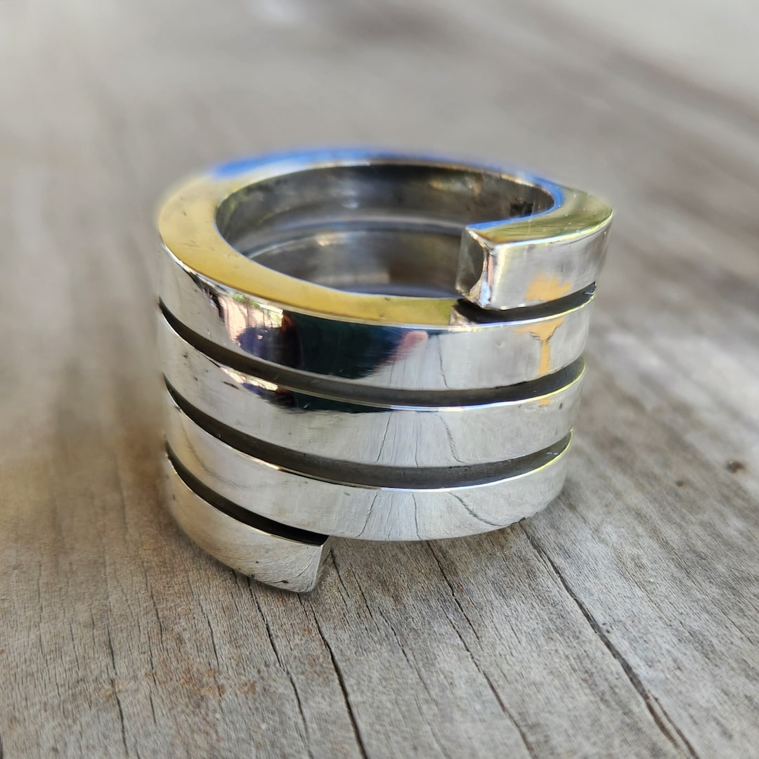 Wide Coil Ring,chunky Spiral,heavy Solid Sterling,silver Ring ...