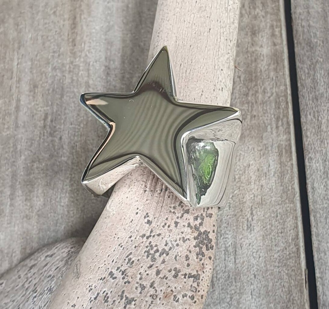 Large Star Ring,sterling Silver,caltex Star,five Pointed Star,chunky ...