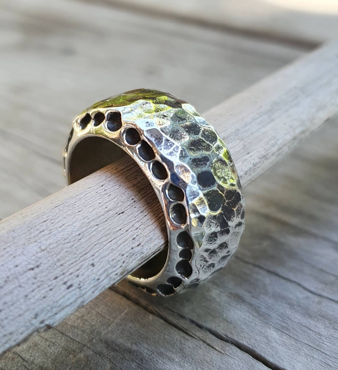 Heavy Rustic Ring,chunky Sterling Silver,hammered Thick Band,steampunk ...