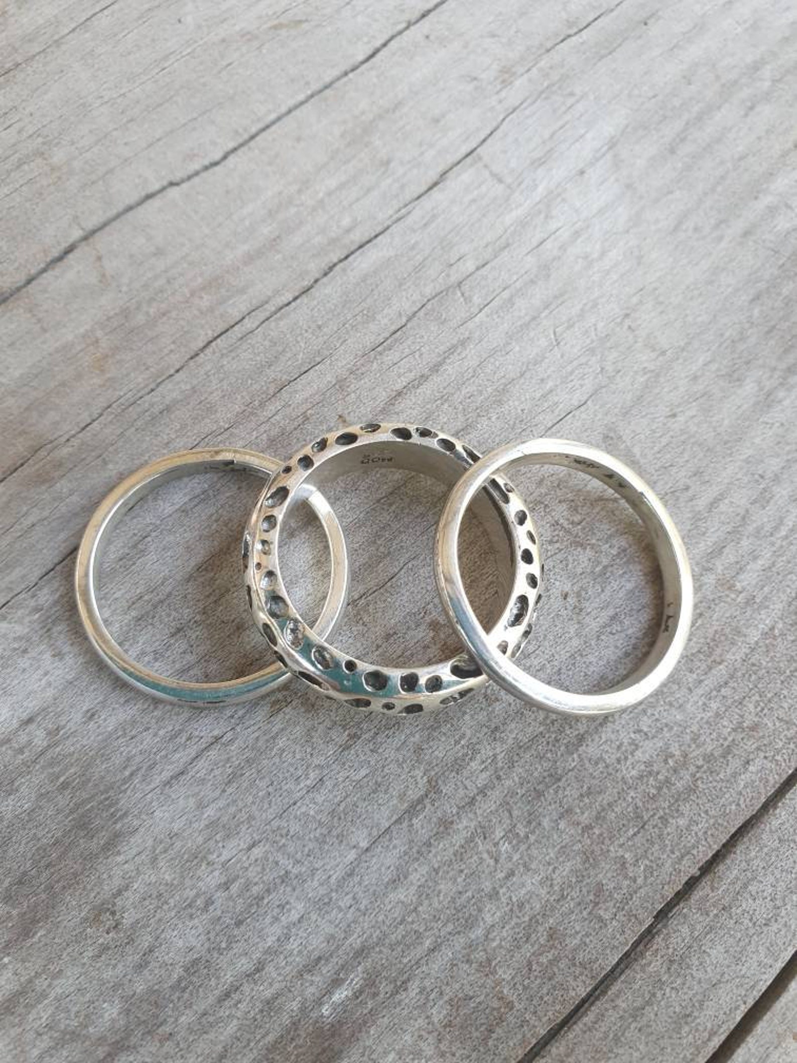 Nugget Ring,chunky,3 Piece Stacker,sterling Silver,industrial,mans ...