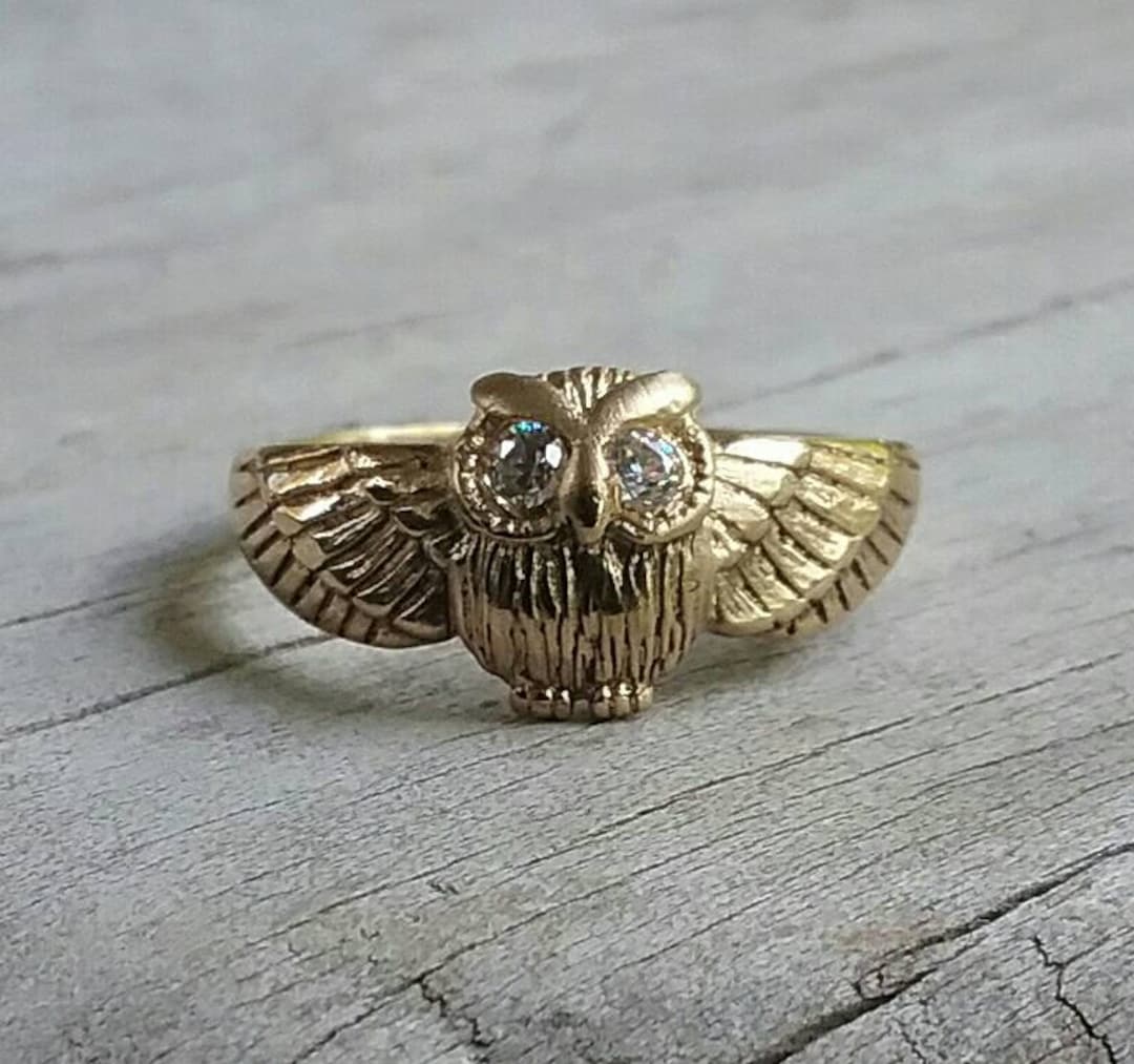 Gold Owl Ring,solid 9k/9ct Gold,petite Ring,small,pinkie Ring,bird Ring ...