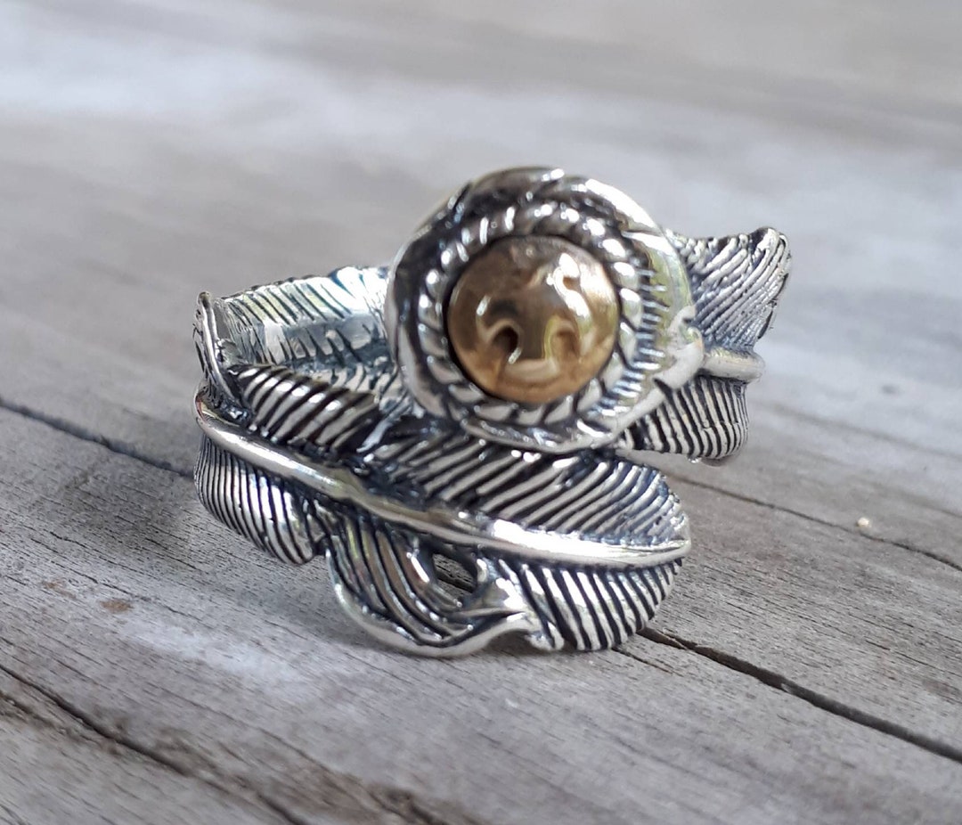 Feather Ring,925 Sterling Silver,two Tone,eagle,pheonix, Tribal,indian ...