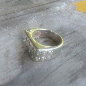 Large Dice Ring,sterling Silver,rectangle Signet Ring With Cz Stones ...