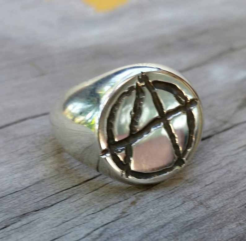 Large Anarchy Ring, Sterling Silver,rebel, Steampunk, Punk, Signet Ring ...