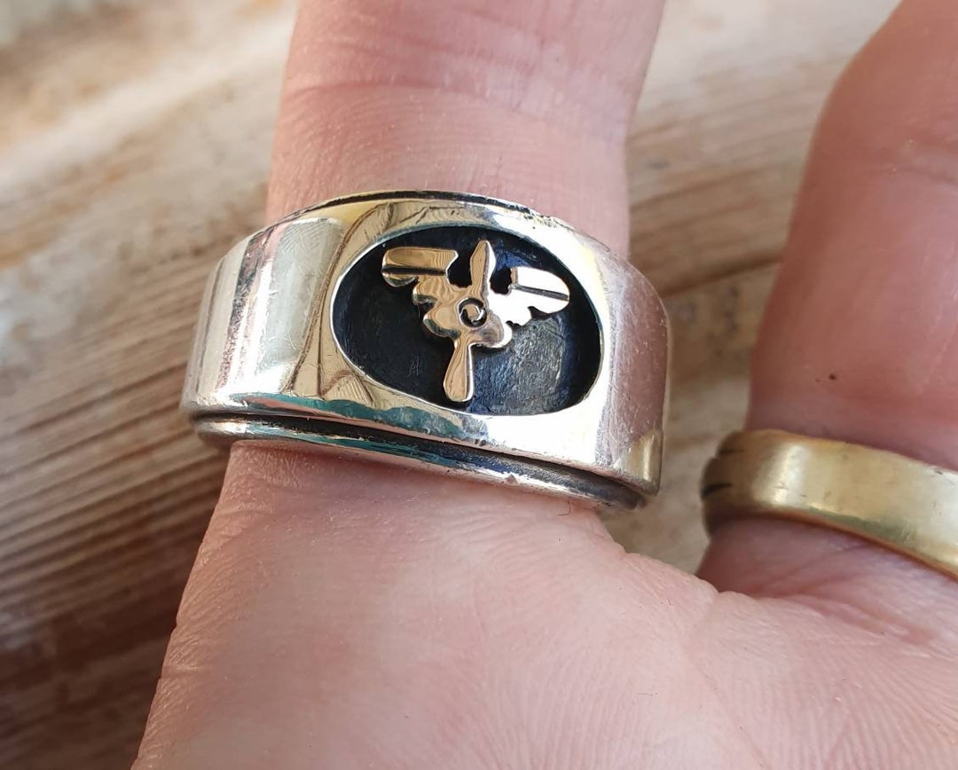 Military Ring,two Tone Signet Ring,10k Gold and Sterling Silver ...