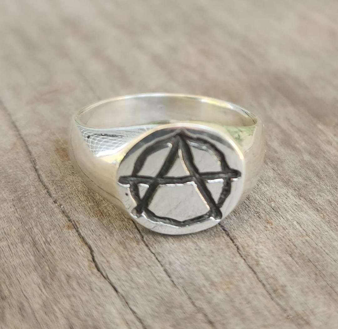 Anarchy Ring,small, Round Top, Sterling Silver, Signet,pinkie Ring ...