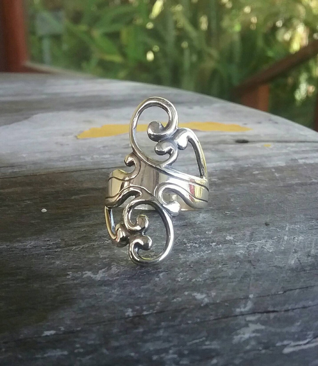 Long Ring,swirls,sterling Silver,scroll,handmade,steampunk,tribal, Art ...