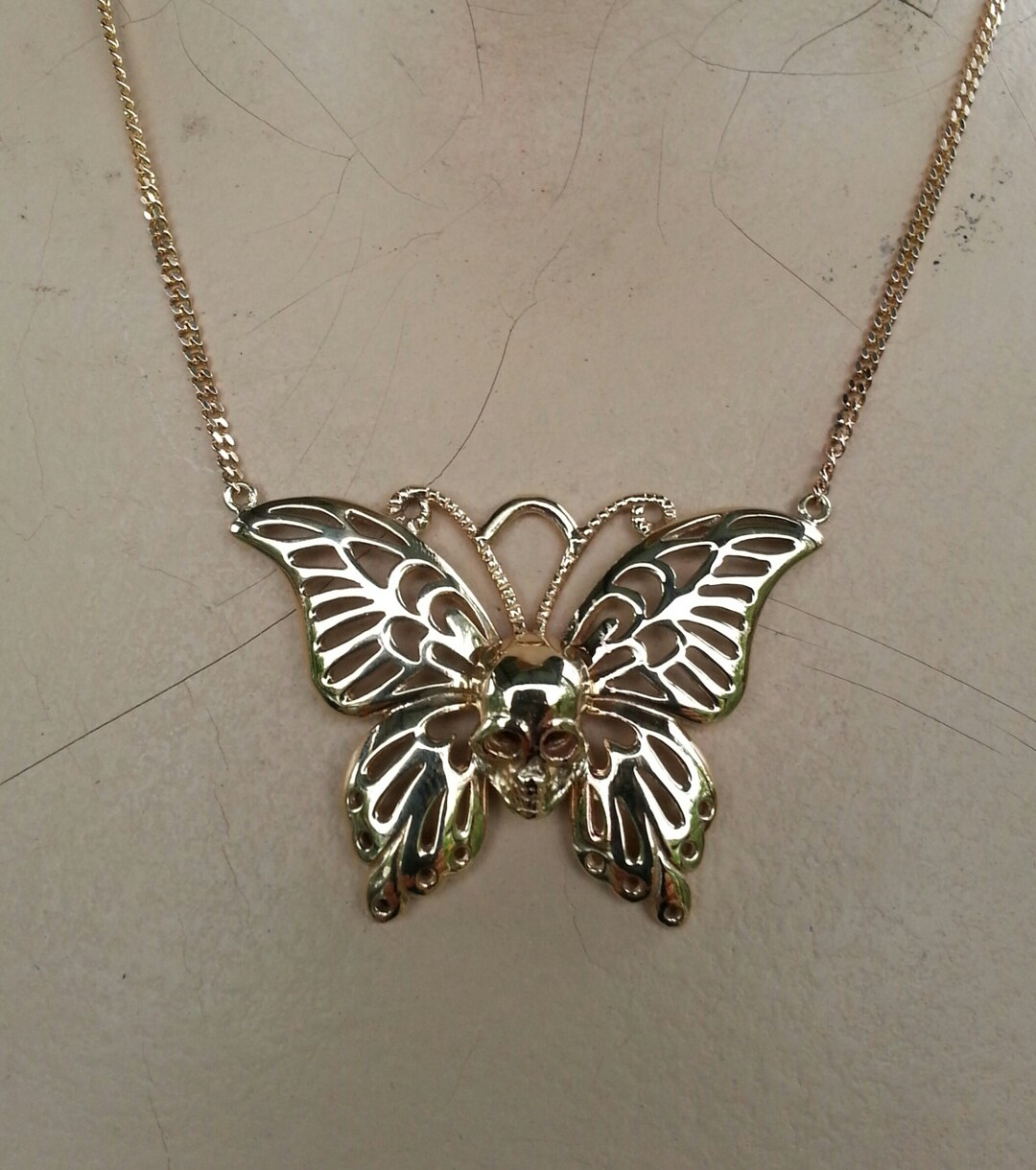 Large Gold Skull ,filegree, Butterfly Pendant,9ct,9k Gold,butterfly ...