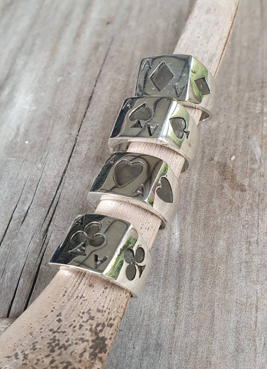 Ace ringsfull set4 sterling silver rings gambling | Etsy