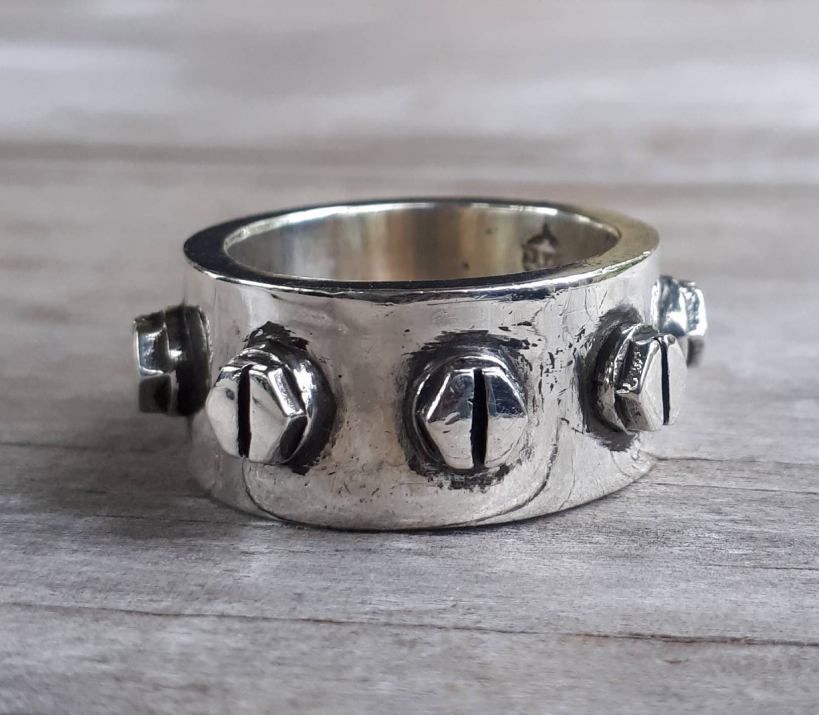 Rustic Ring,domes,heavy,solid,sterling Silver,industrial,chunky Ring ...