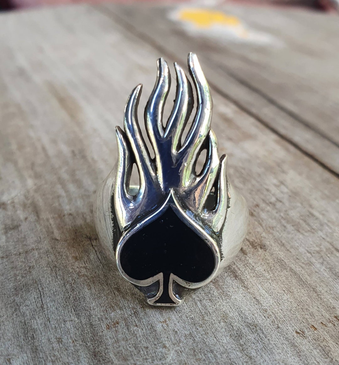 Ace of Spades Ring, Gambling,flame Ring, Cards,sterling Silver Ring ...