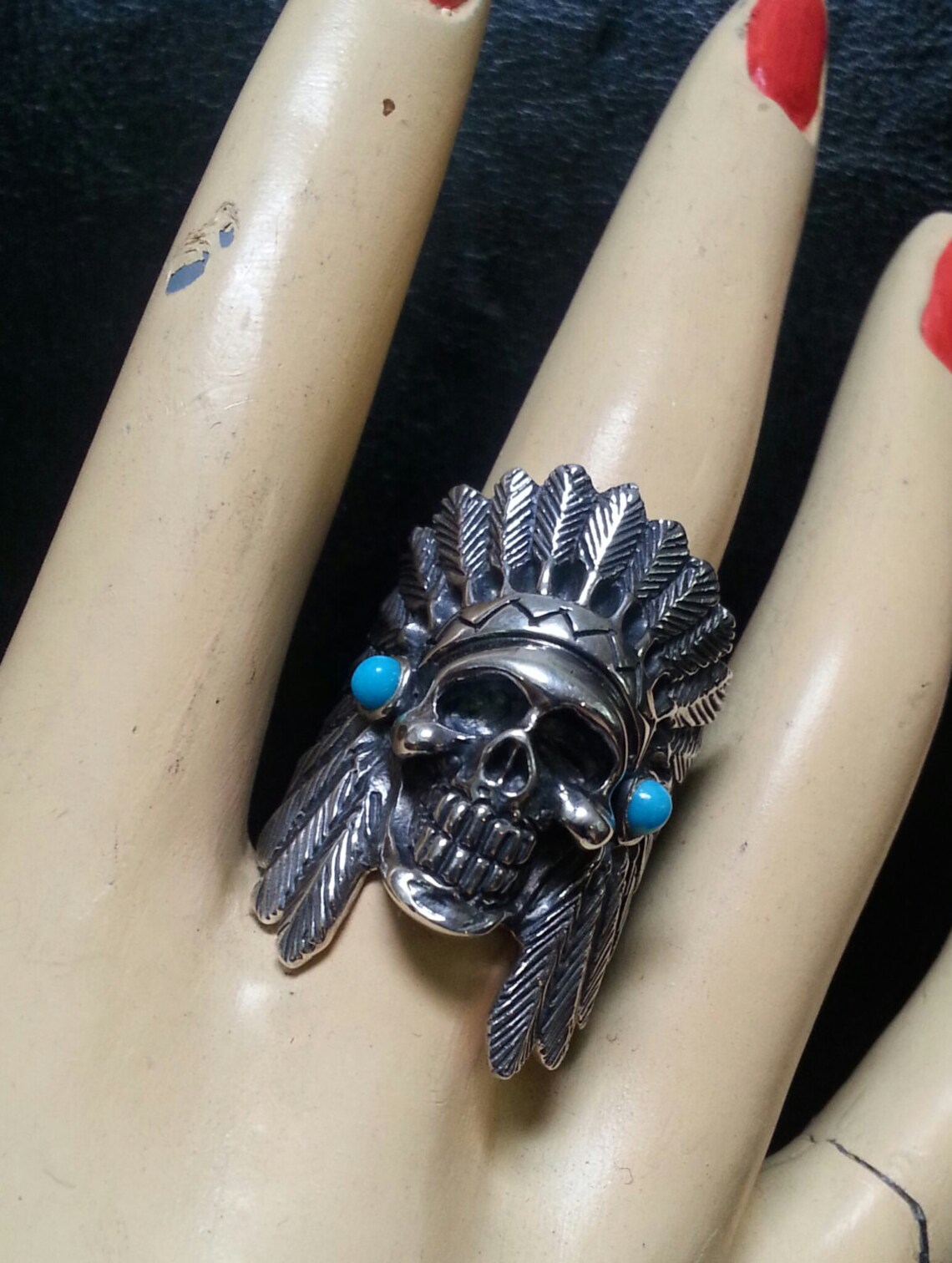 Large Indian Chief Skull Ring Tribal Sterling Silver Gothic - Etsy