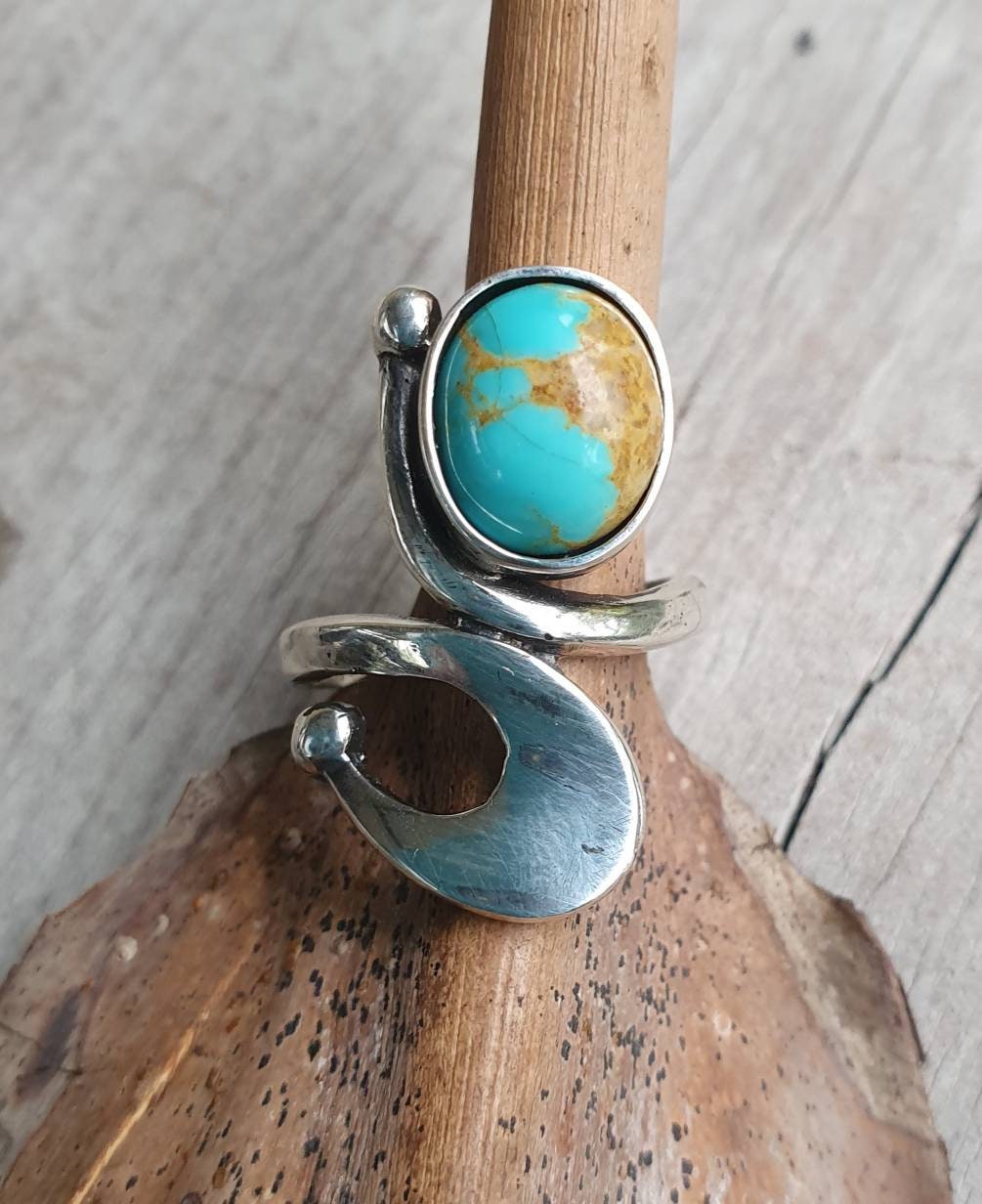 Long turquoise ring sterling silvergoddessart decolong | Etsy