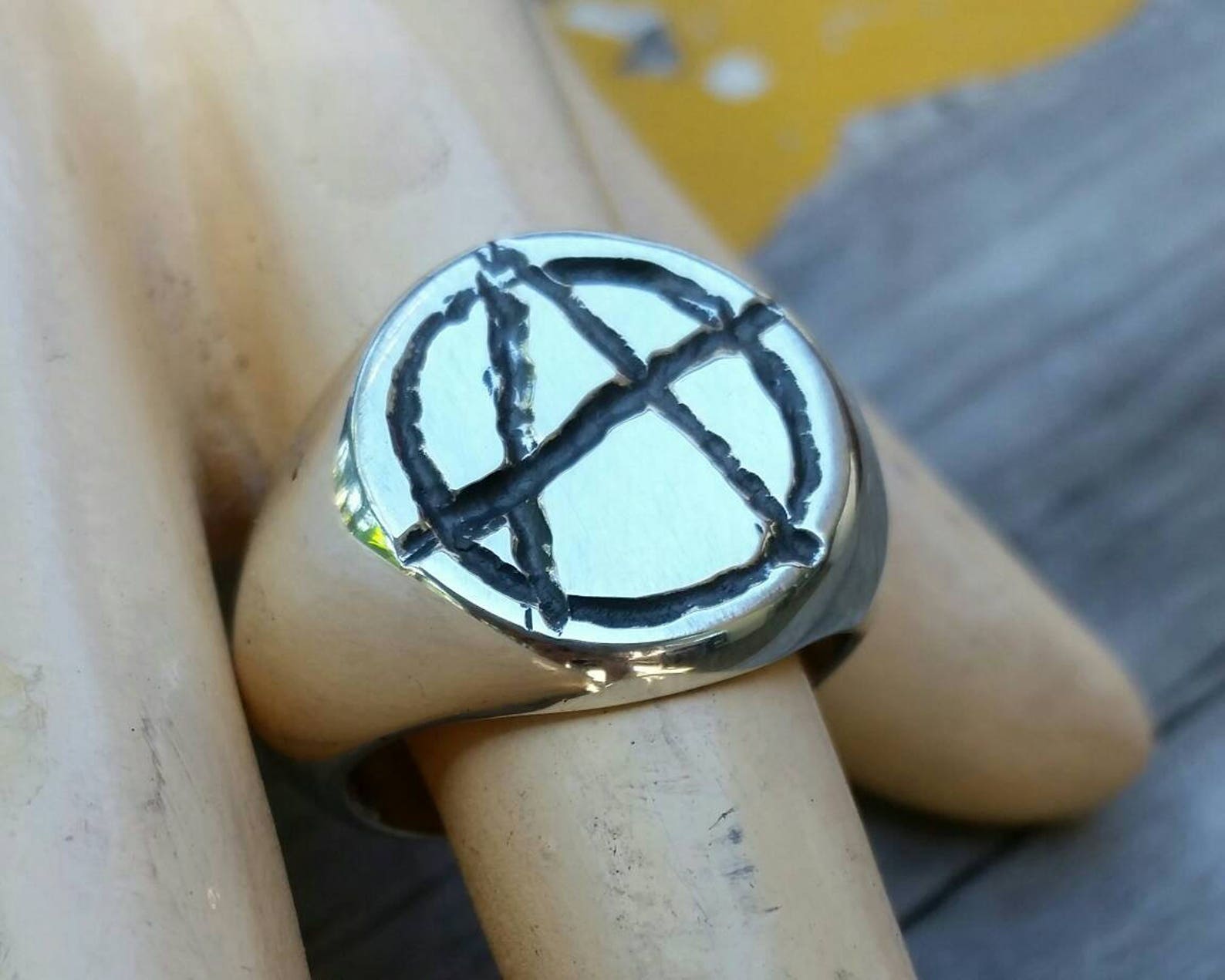Large Anarchy Ring, Sterling Silver,rebel, Steampunk, Punk, Signet Ring ...