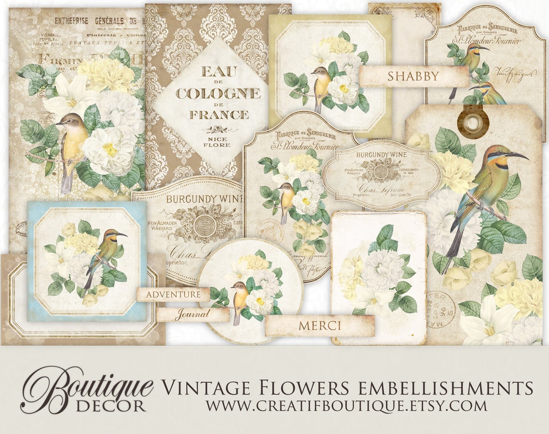 Vintage Ephemera Kit. Tags Labels Embellishments. Printable - Etsy