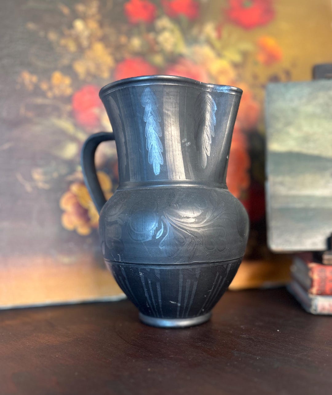 Vintage Romanian Folk Art Vase Moody Black Vase W/ Floral Engravings - Etsy