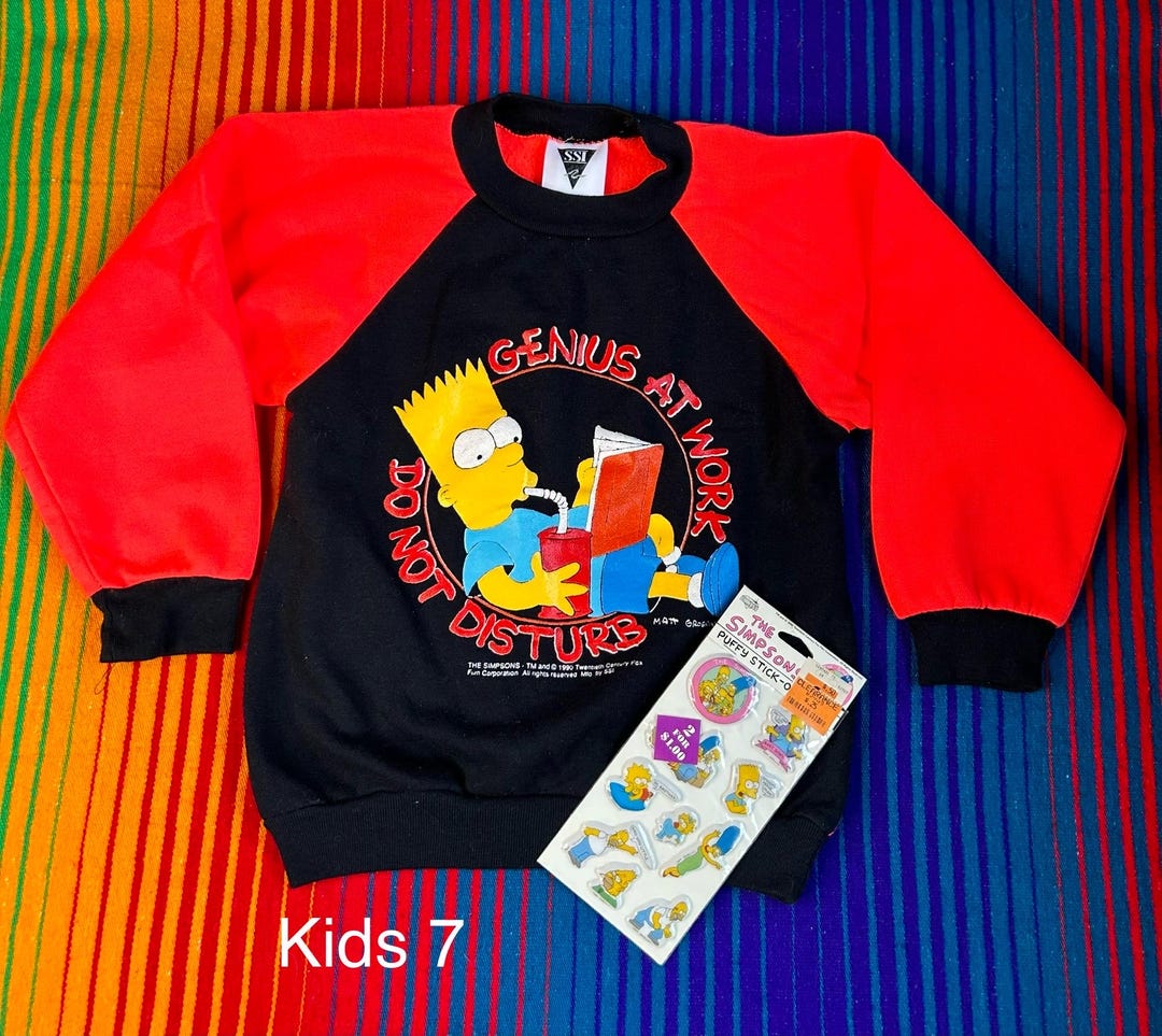 Kids Vintage 1990 Bart Simpson Reading a Book Sweatshirt W/neon Orange ...