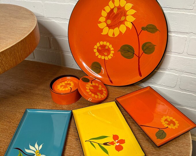 Vintage 1965 Bar Serving Tray W/matching Snack Trays & 5 Coaster ...