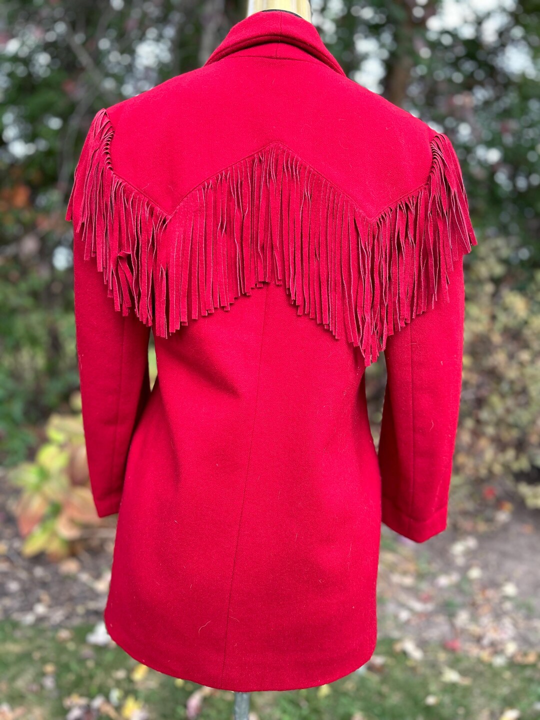 Vintage Red Wool Jacket Fringe Front & Back Western Style Made in USA ...