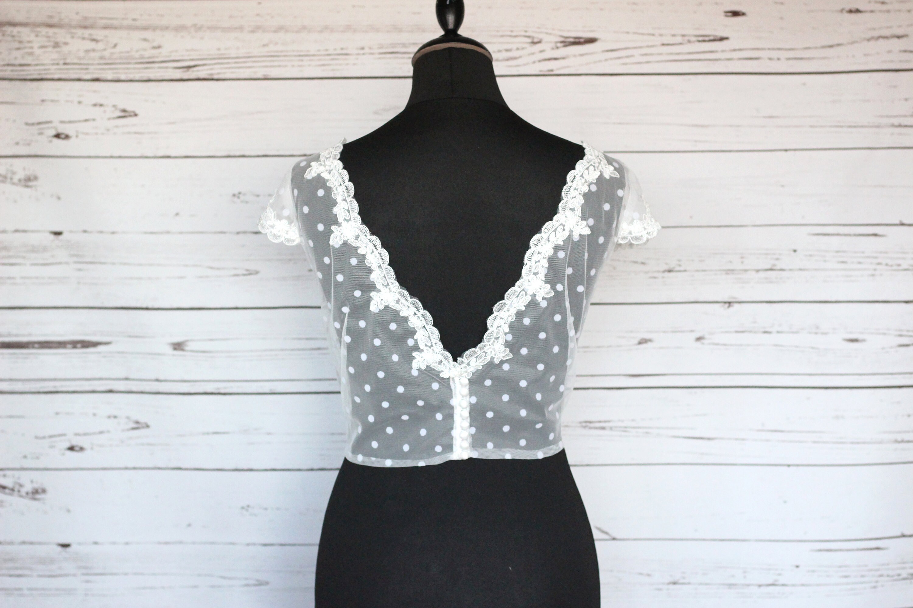 Ivory Bridal Polka Dot Tulle Top Overlay With Floral Lace - Etsy