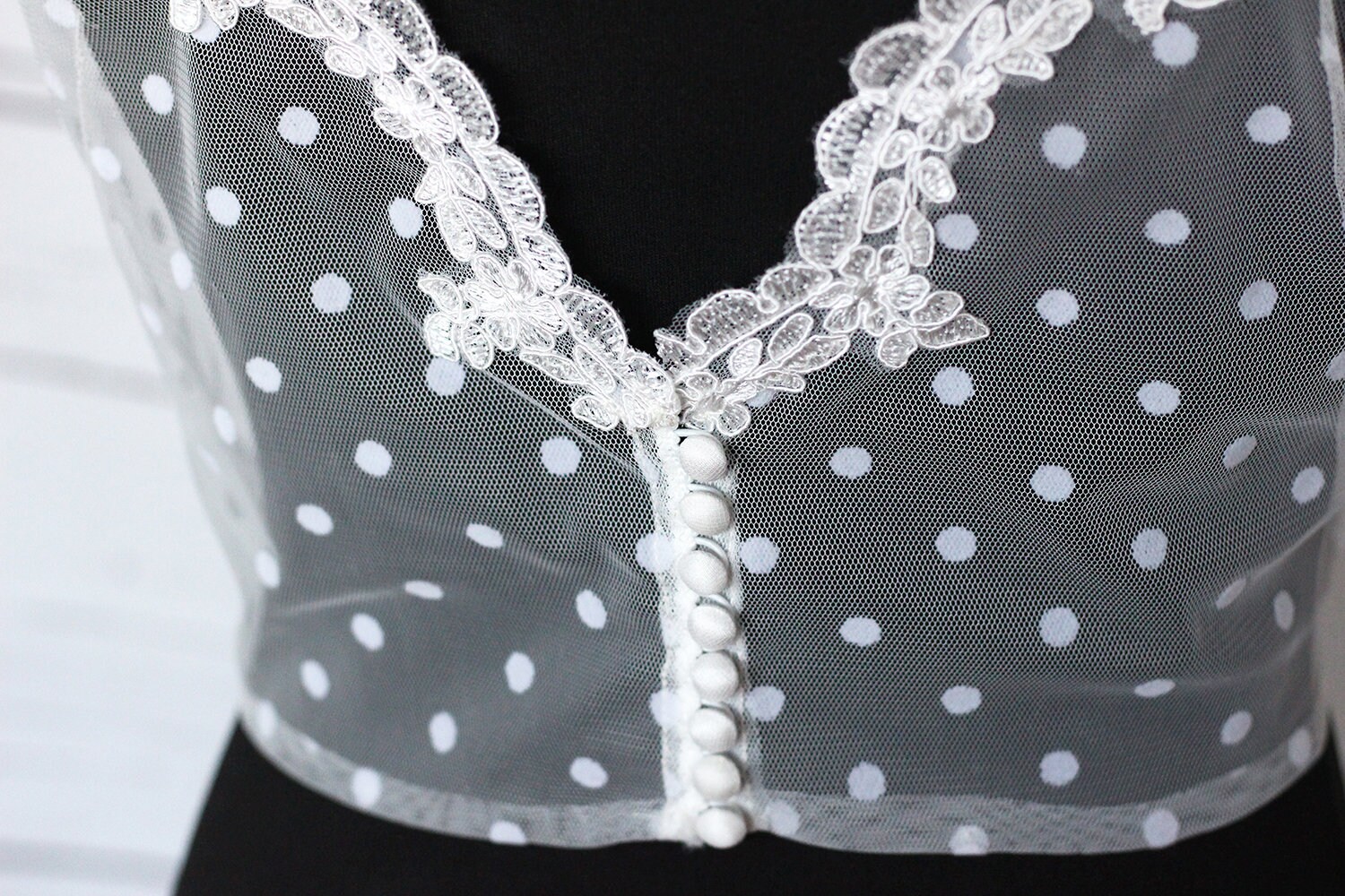 Ivory Bridal Polka Dot Tulle Top Overlay With Floral Lace - Etsy