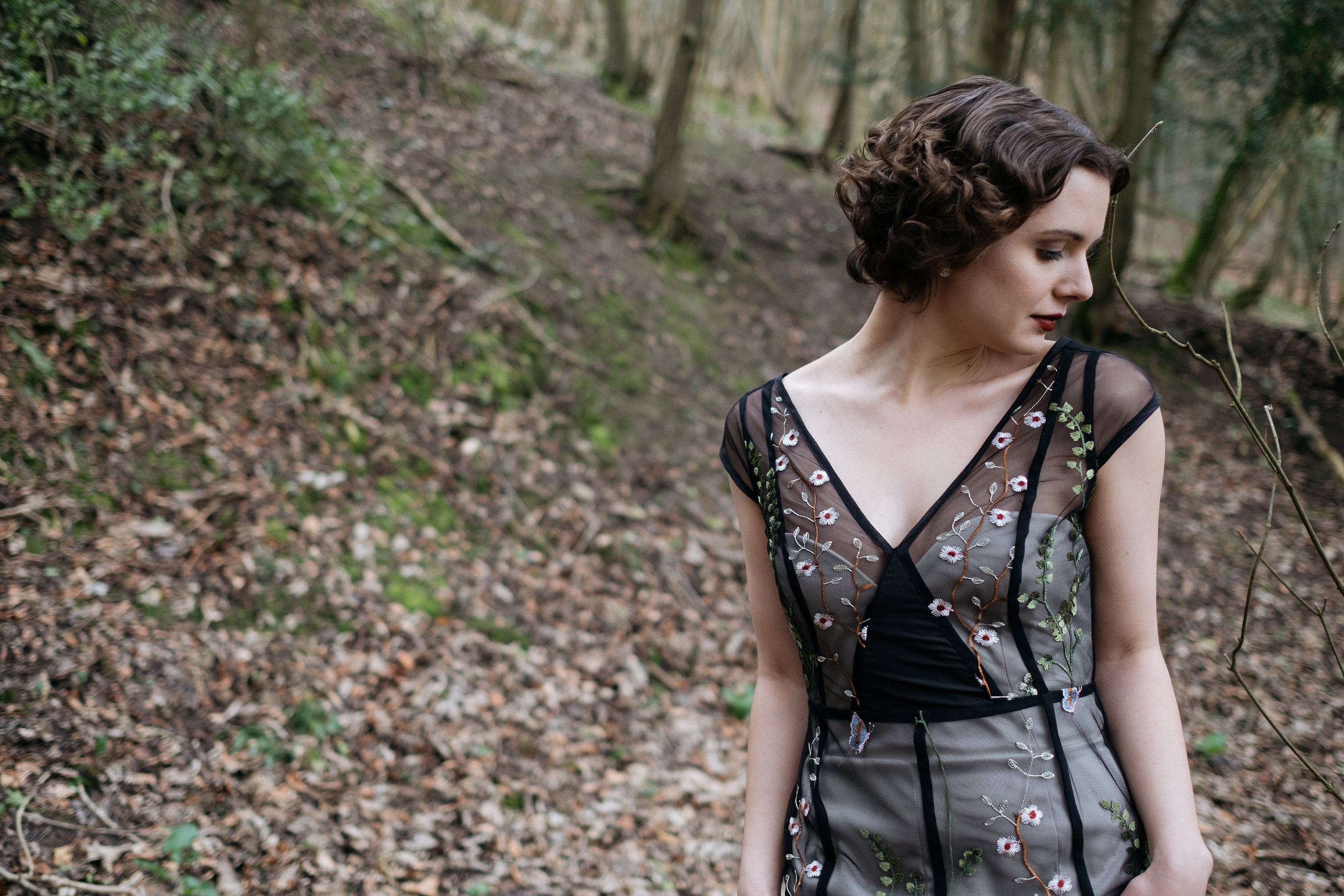 Black Embroidered Tulle Mermaid Dress With Coloured Flowers, Over a ...