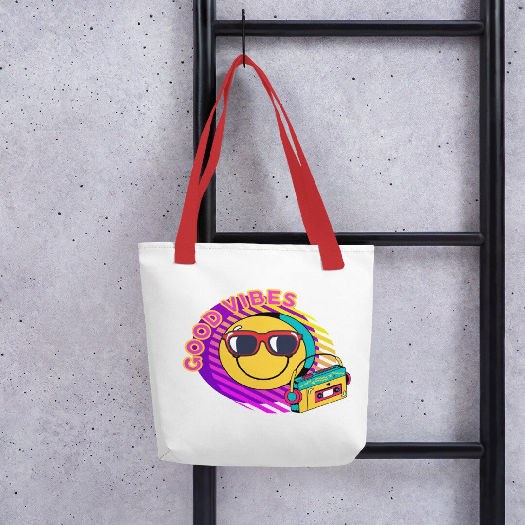 Good Vibes 80"s Retro Tote Bag, 80's Nostalgia Tote Bag, Good Vibe ...
