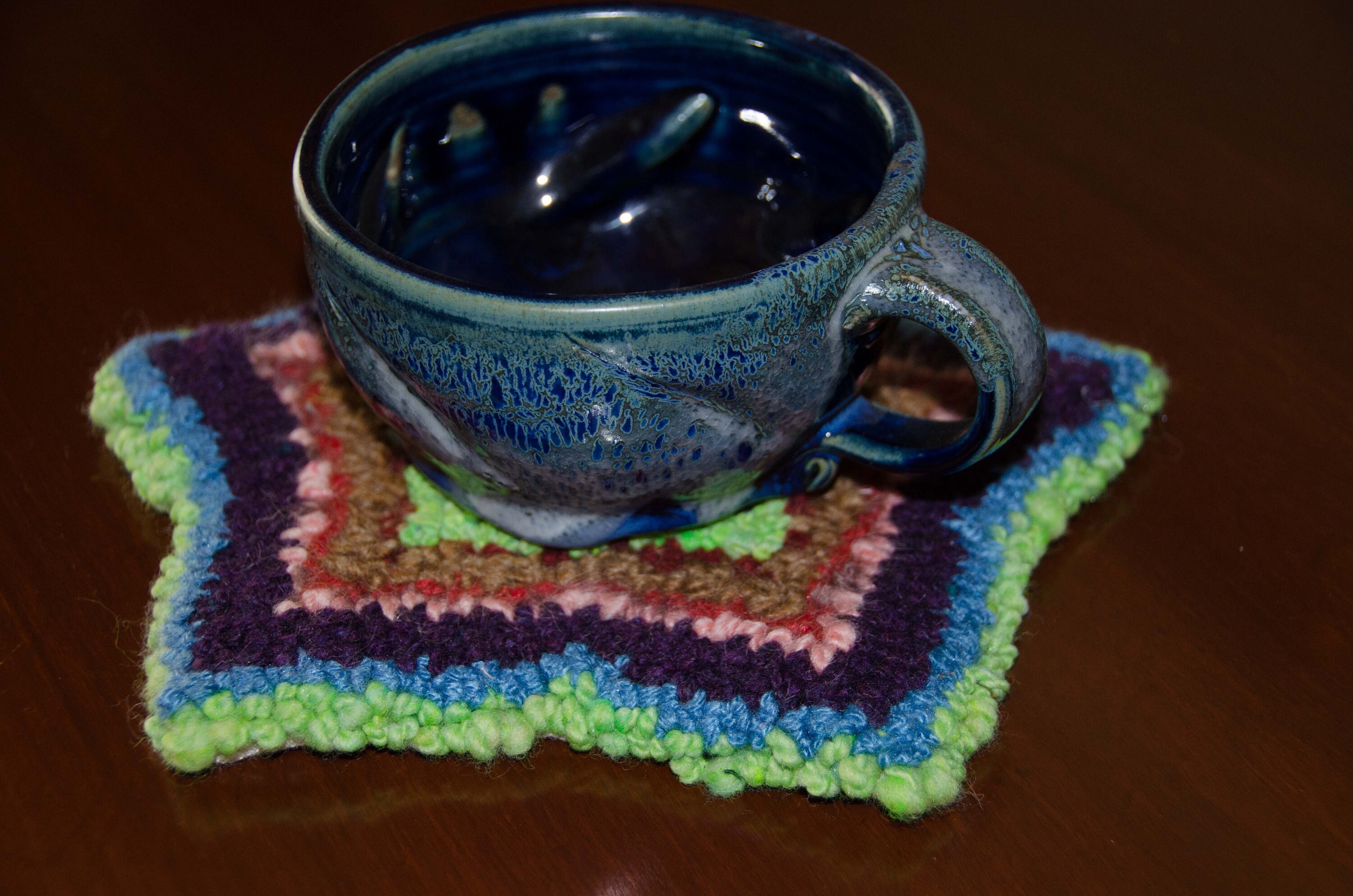Wool Mug Rug/coaster/hand Spun Wool Yarn/ Needle Punch Table - Etsy