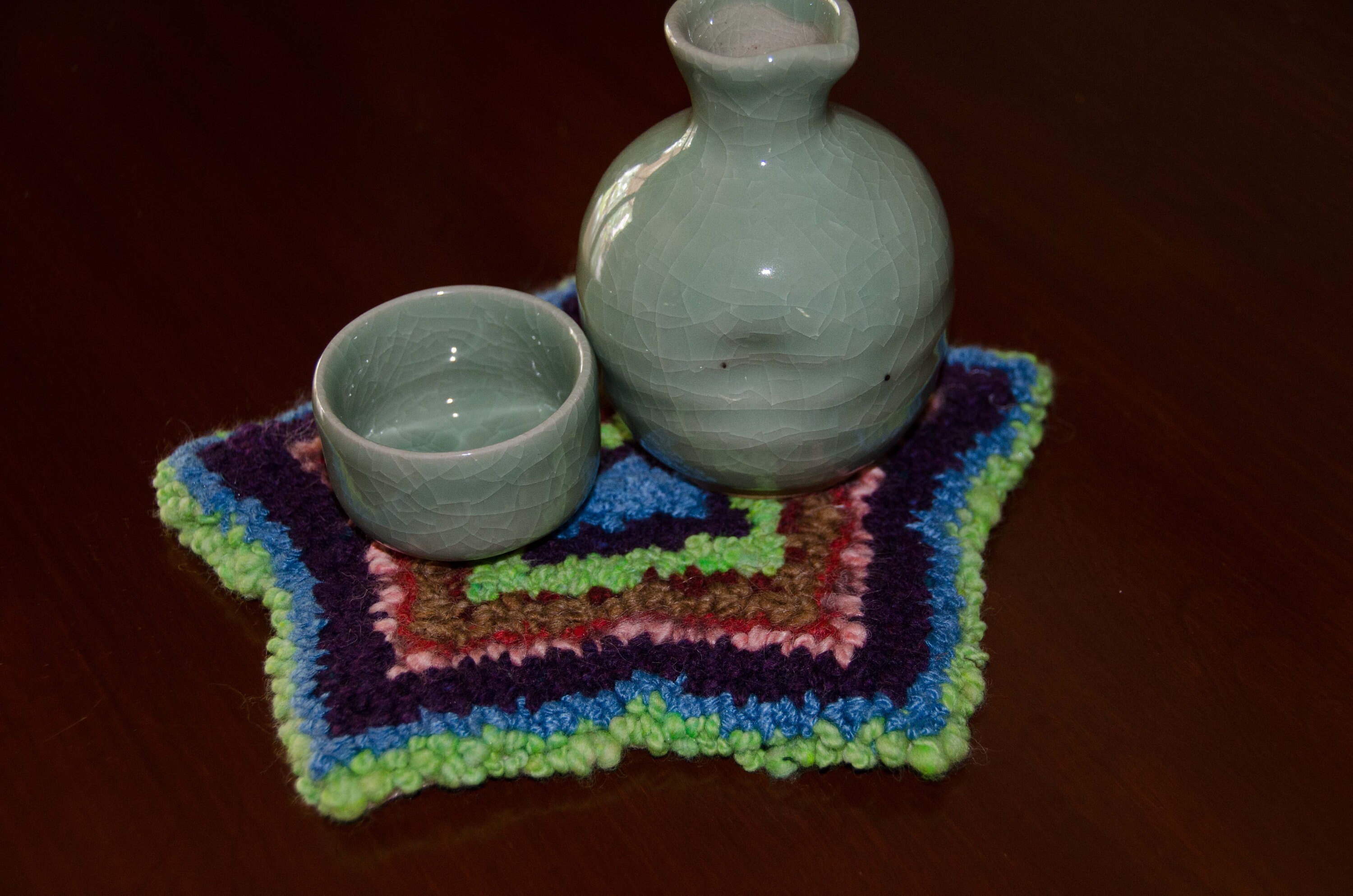 Wool Mug Rug/coaster/hand Spun Wool Yarn/ Needle Punch Table - Etsy