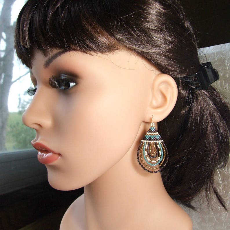 Bohemian Earrings Boho Jewelry Brown Bronze and Blue Seed | Etsy