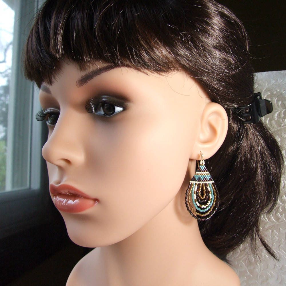 Bohemian Earrings Boho Jewelry Brown Bronze and Blue Seed | Etsy