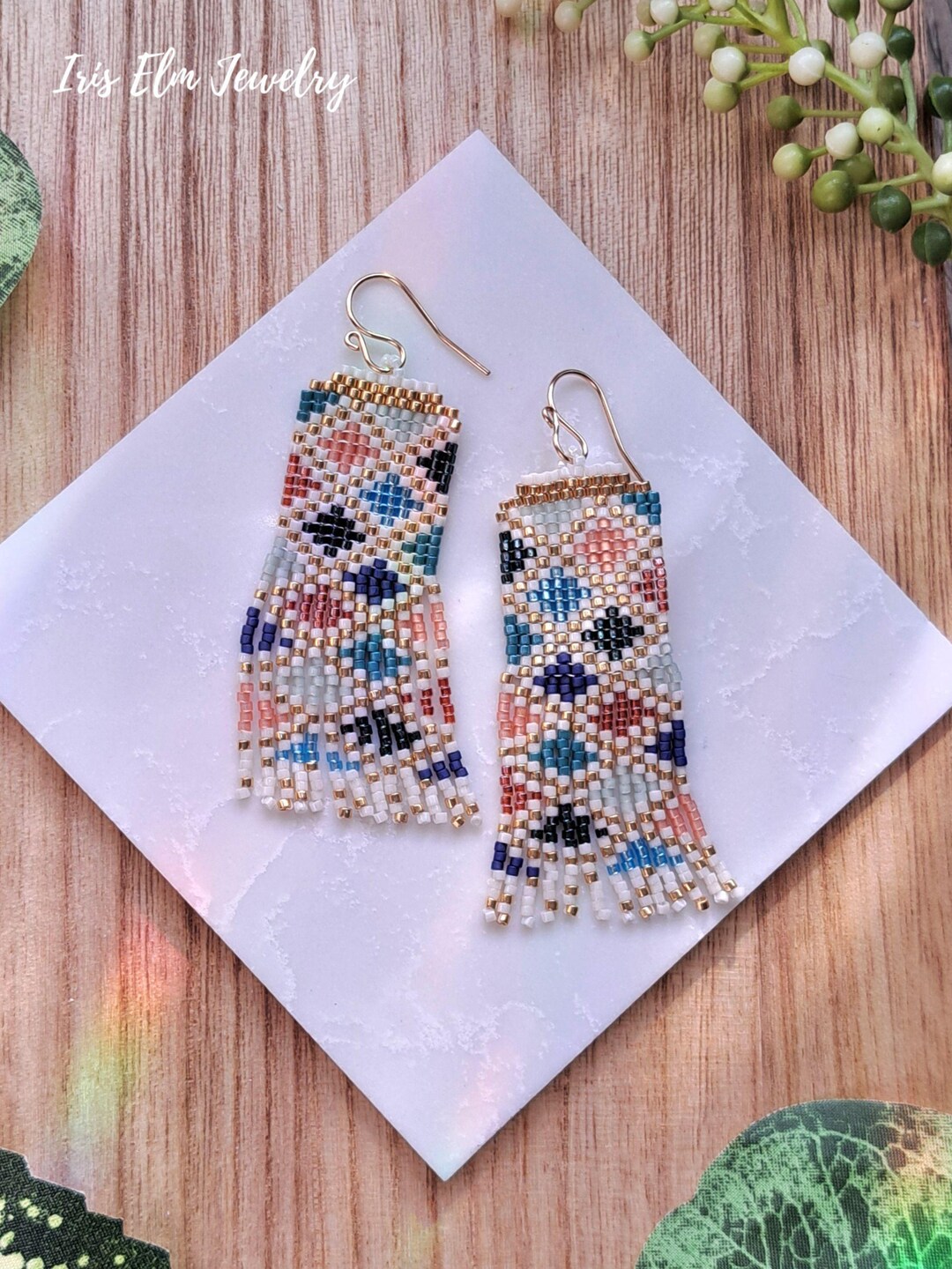 Diamond Pattern Seed Bead Fringe Earrings: Boho Jewelry, 14k Gold ...