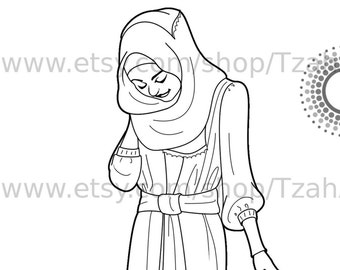 Muslim Hijabi Coloring Book Page Download Muslimah Lady With - Etsy