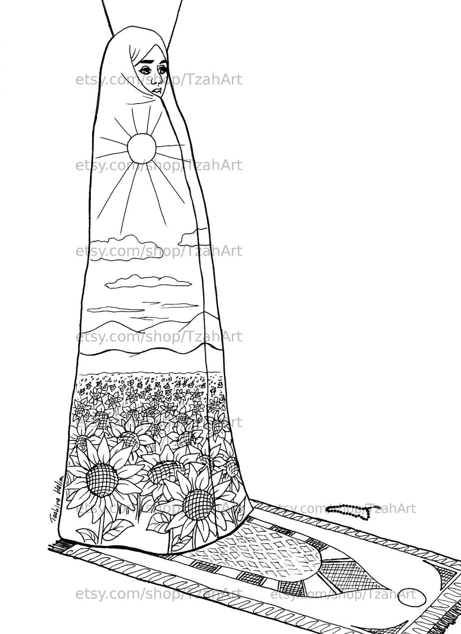 Muslim Hijabi Coloring Book Page Digital Download Sunflowers - Etsy
