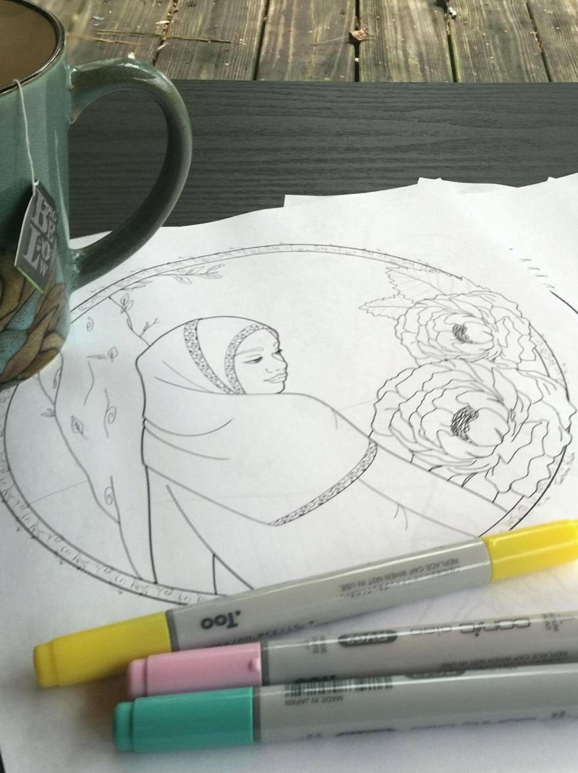 Muslim Hijabi Coloring Book Page Digital Download - Muslimah Lady and ...