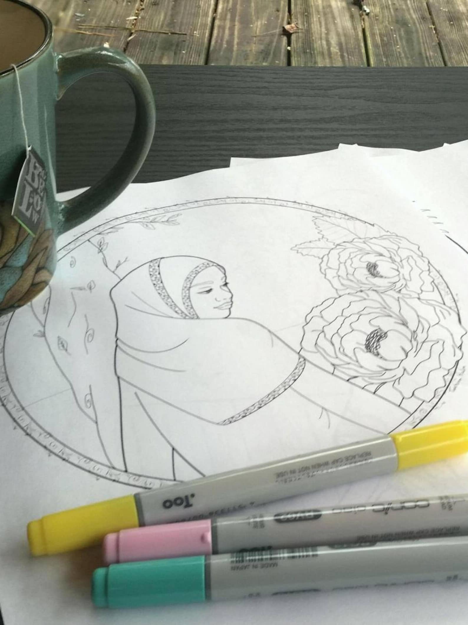 Muslim Hijabi Coloring Book Page Digital Download - Muslimah Lady and ...