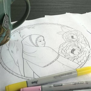 Muslim Hijabi Coloring Book Page Digital Download - Muslimah Lady and ...