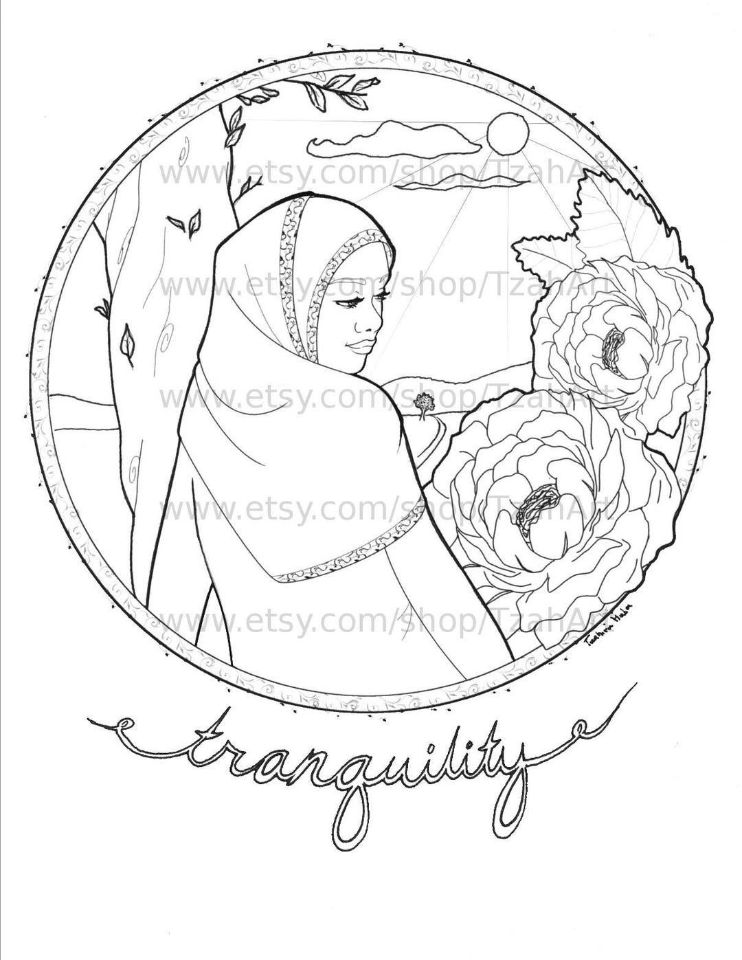 Muslim Hijabi Coloring Book Page Digital Download - Muslimah Lady and ...