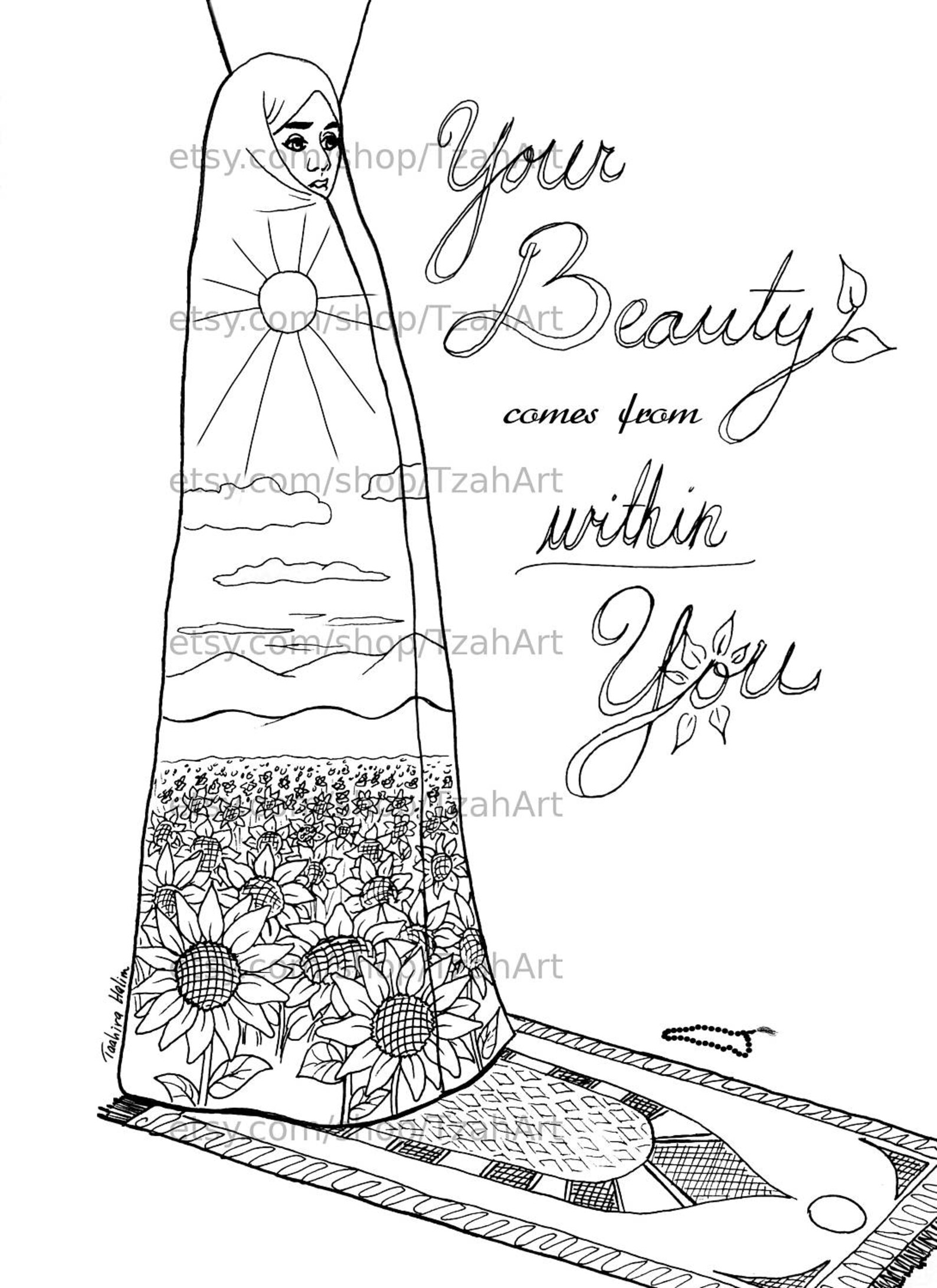 Muslim Hijabi Coloring Book Page Digital Download - Sunflowers ...
