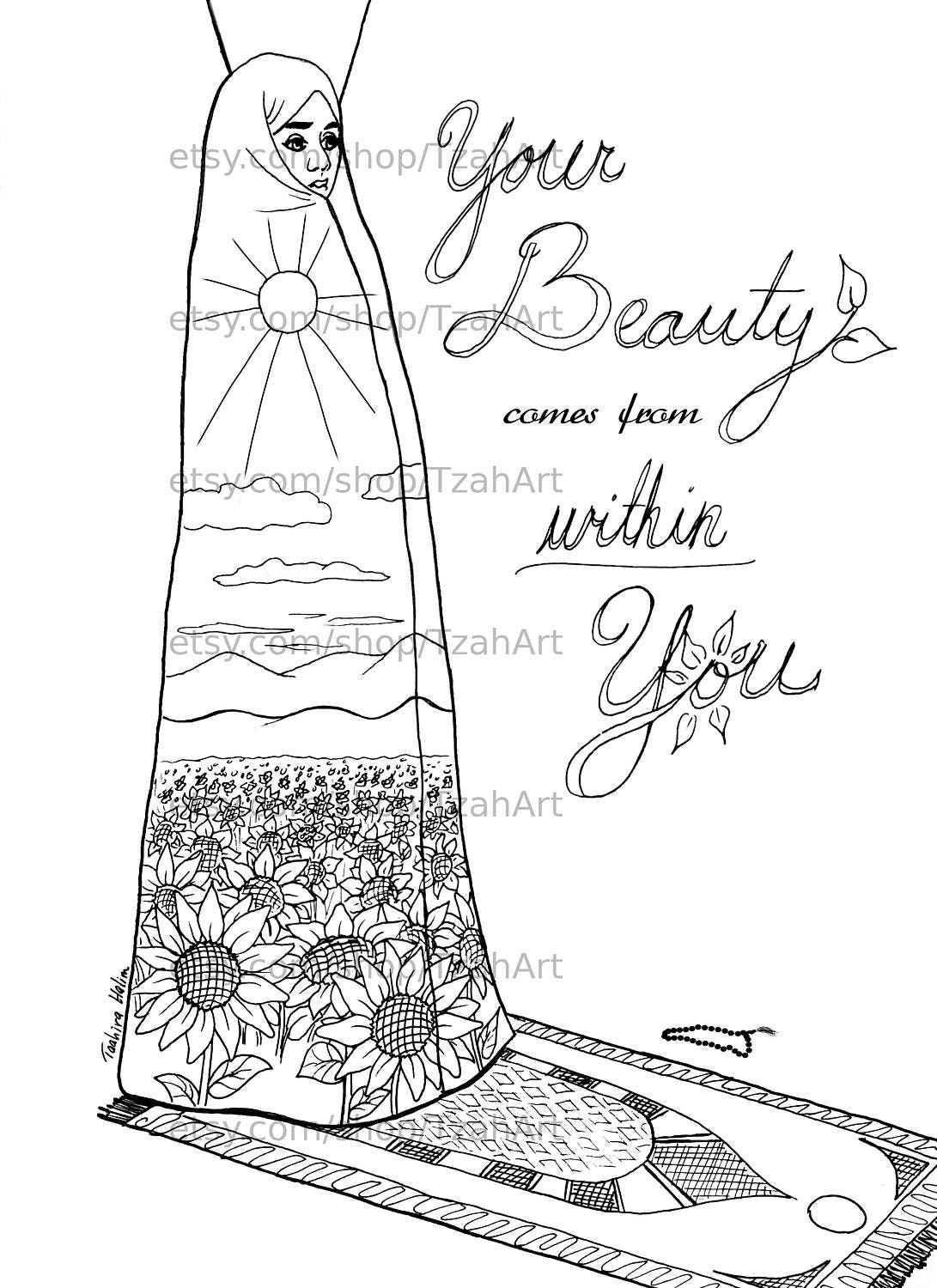 Muslim Hijabi Coloring Book Page Digital Download - Sunflowers ...