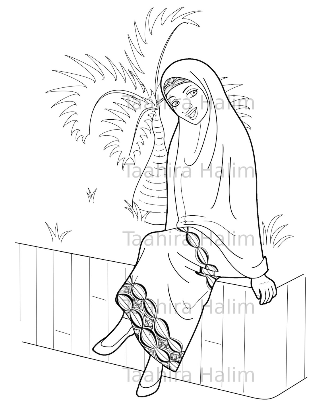 Muslim Hijabi Coloring Book Page Digital Download - Muslimah Lady and a ...