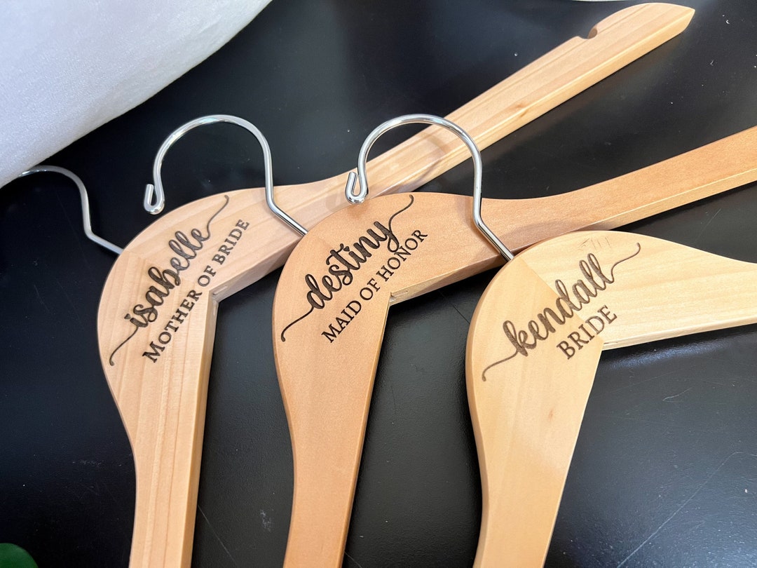 LASER ENGRAVED Personalized Bridesmaid Hangers, Wooden Engraved Hanger ...