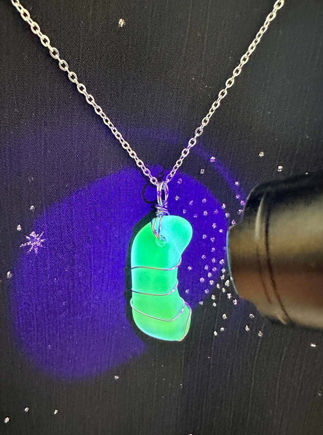 Wire Wrapped Uranium Glass UV Reactive Necklace Pendant One of a Kind ...