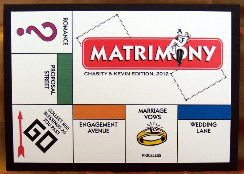 Monopoly Theme Wedding Invitation matrimony Game | Etsy