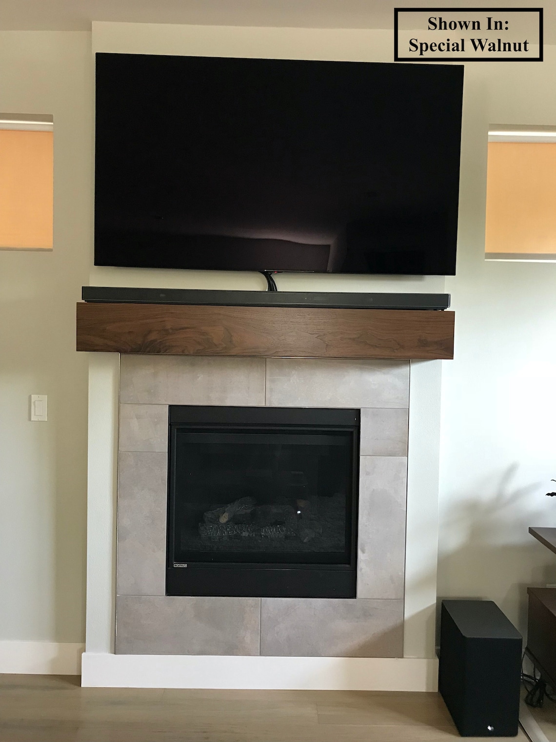 Modern Walnut Fireplace Mantel With Drop Front Shelf Hidden - Etsy